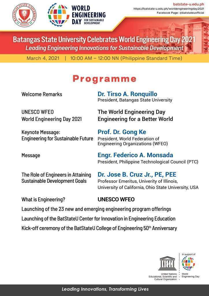World Engineering Day 2021 | Batangas State University, The National ...