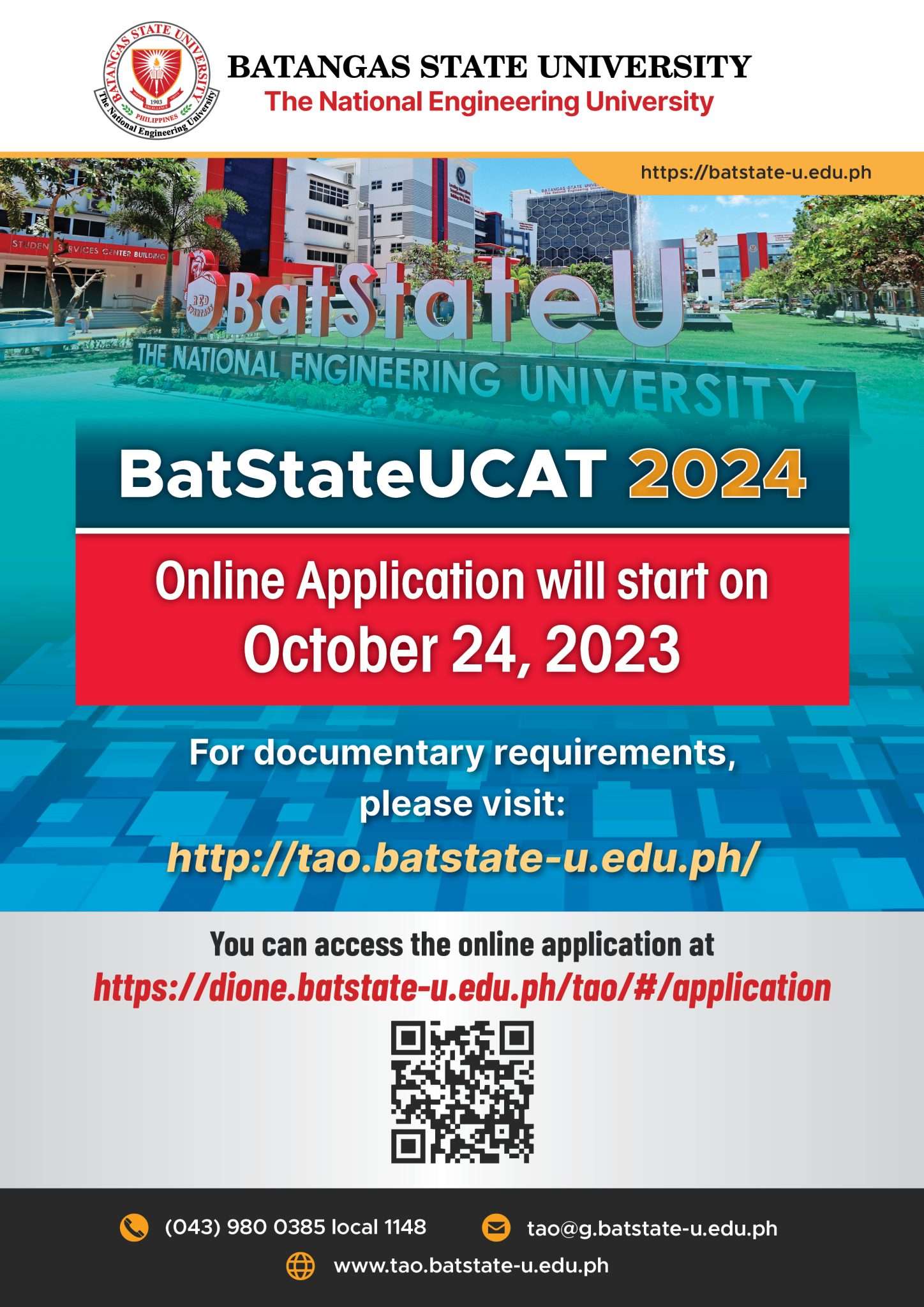 BatStateUCAT 2024 Online Application opens on October 24, 2023 | Batangas State University, The ...