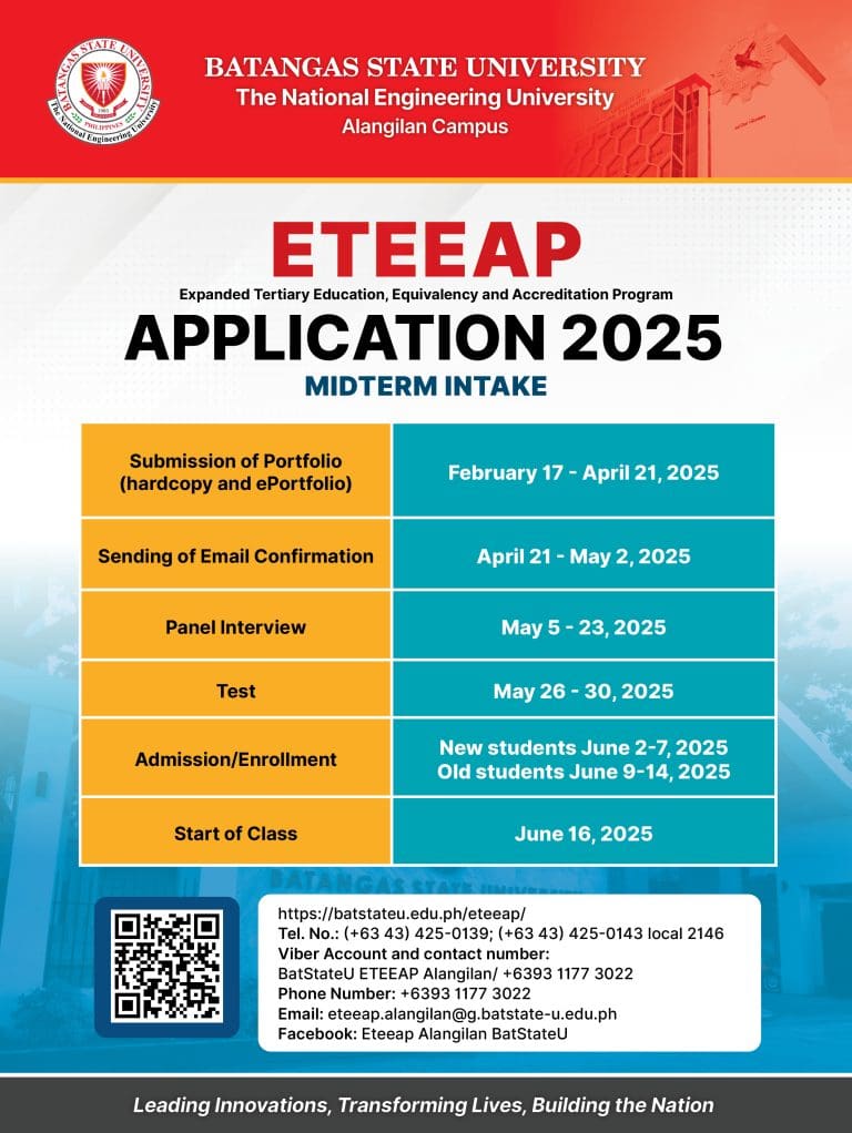 ETEEAP Applications for Midterm Intake is Now Open! | Batangas State University, The National ...