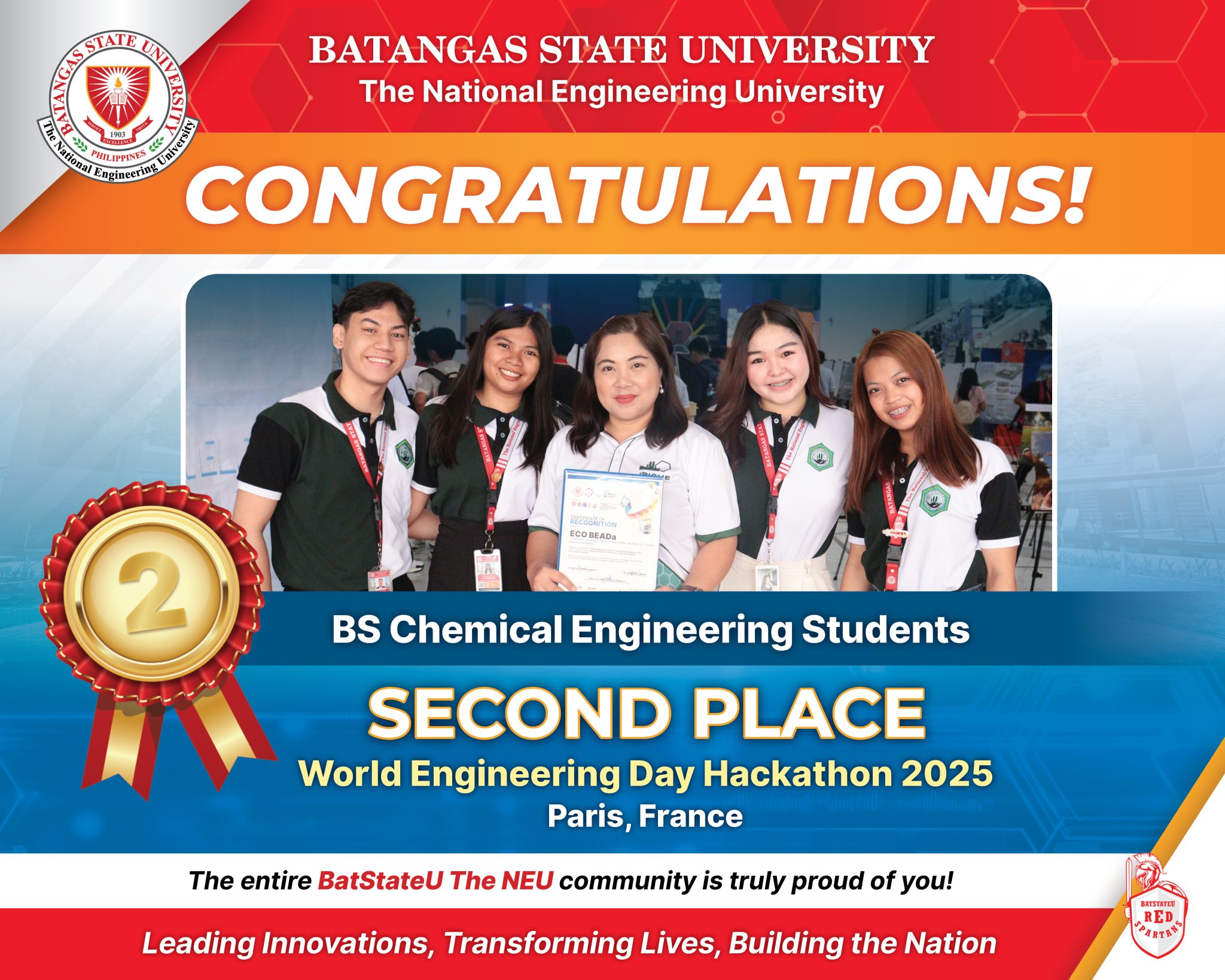 PH engineering students win big at WED Hackathon 2025 in Paris | Batangas State University, The ...